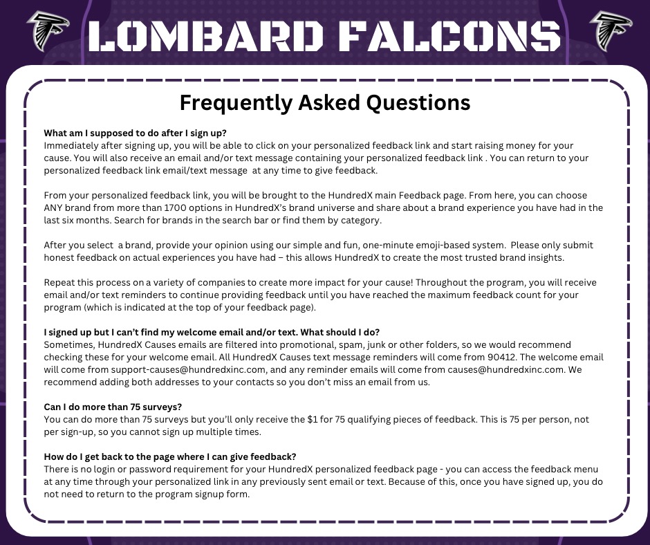 HundredX Campaign – Lombard Falcons Junior Football League